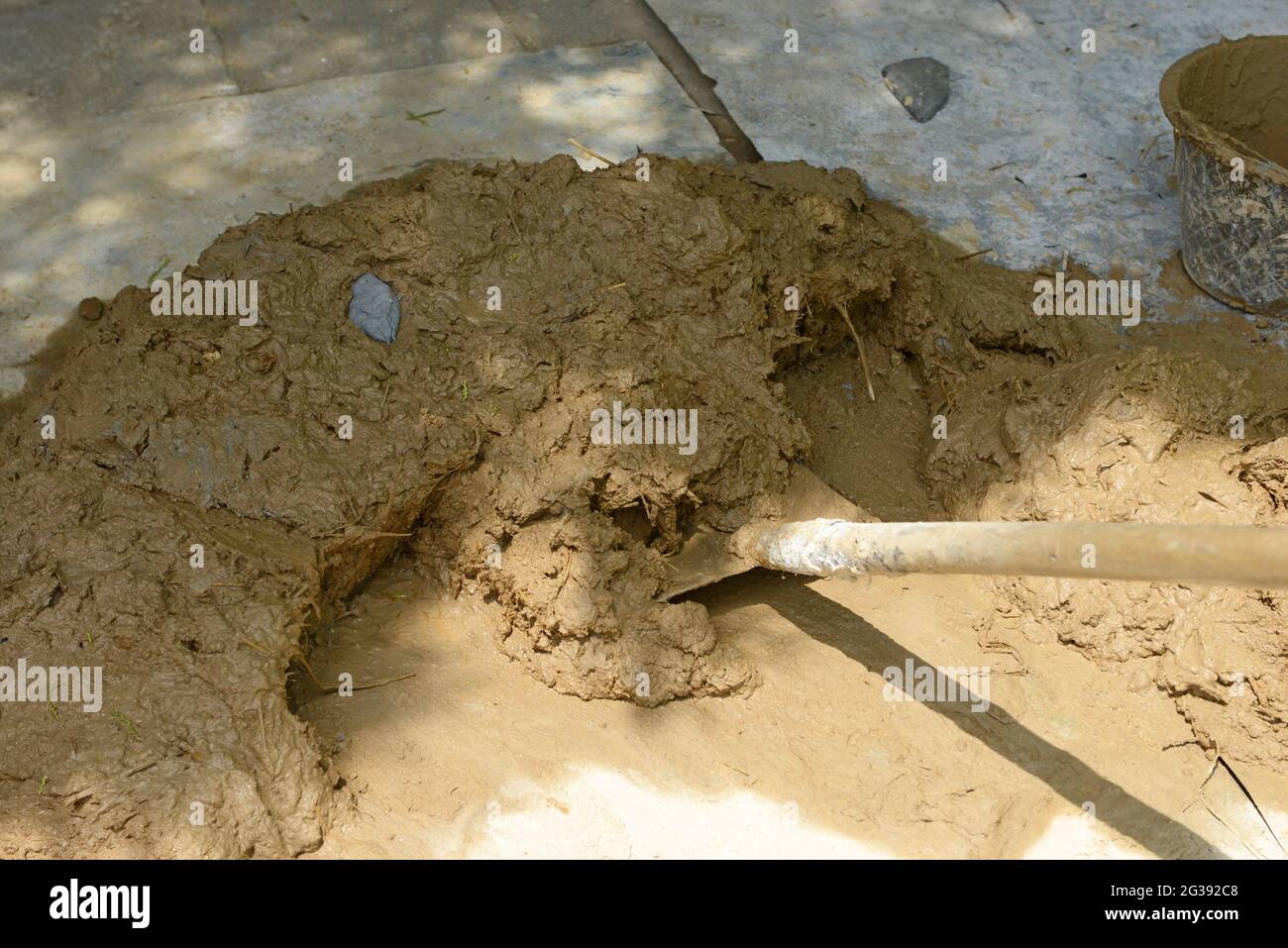 Traditional mortar mixed and in use during the renovation of ...