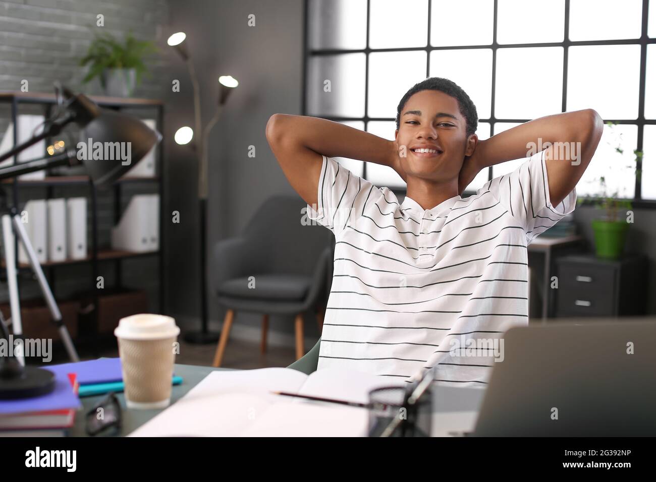 African-American student preparing for exam at home Stock Photo - Alamy