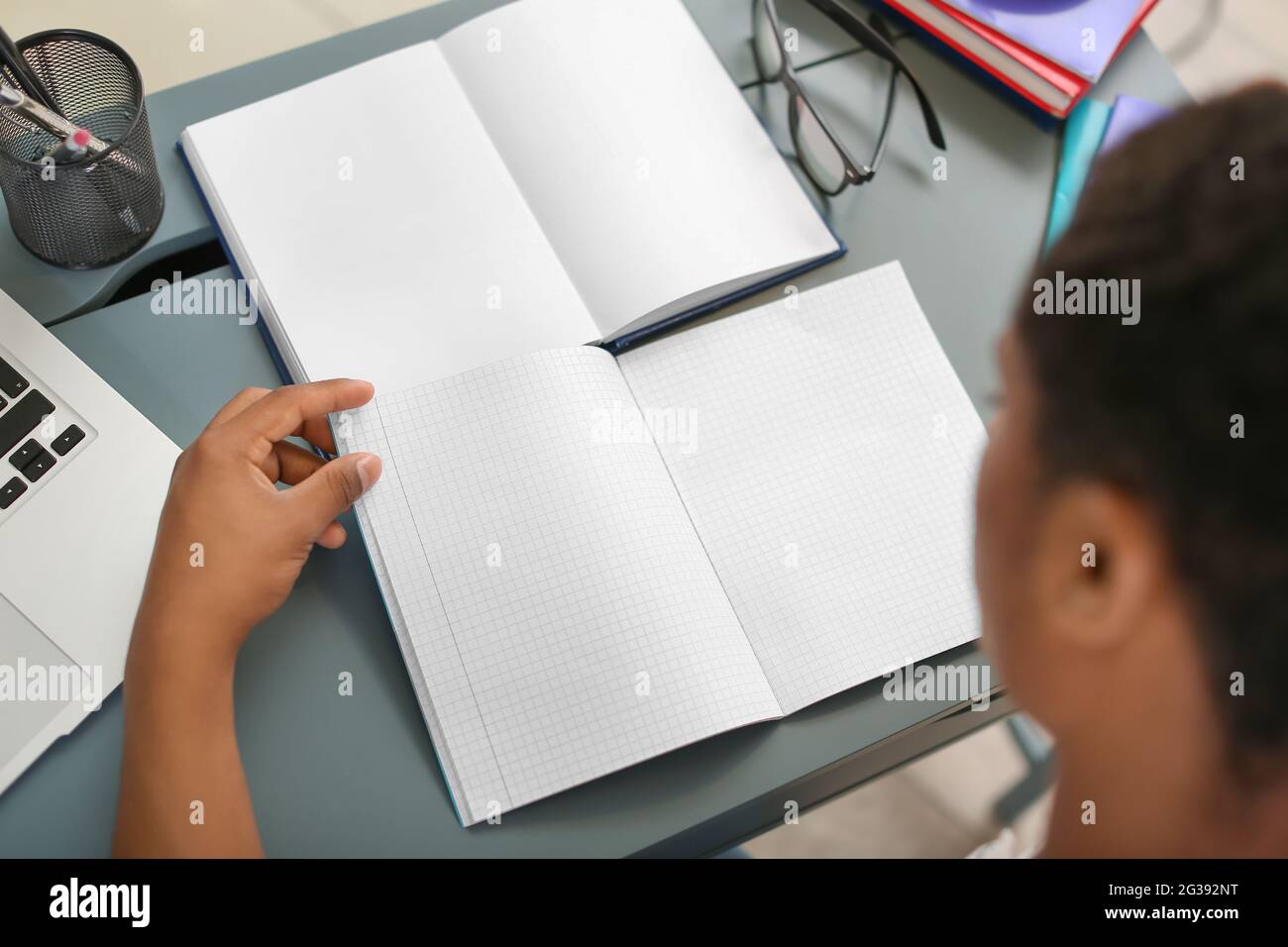 African-American student preparing for exam at home Stock Photo - Alamy