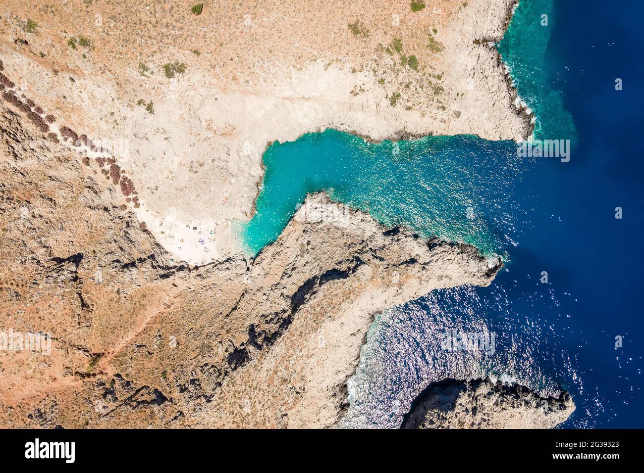 Aerial top view by drone of beach of Seitan Limania in bay with ...