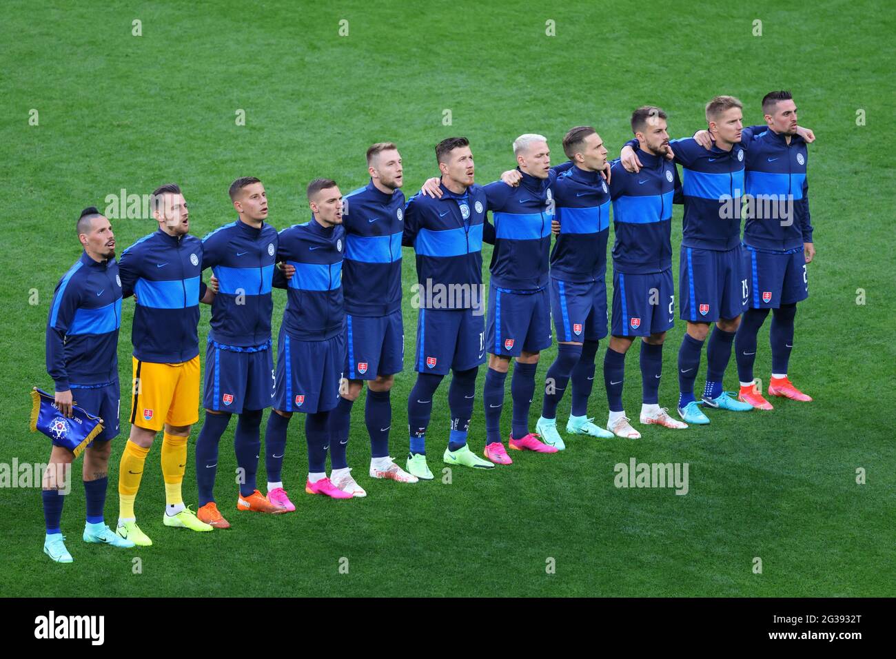 Slovakia players pose for a group photo before the European ...