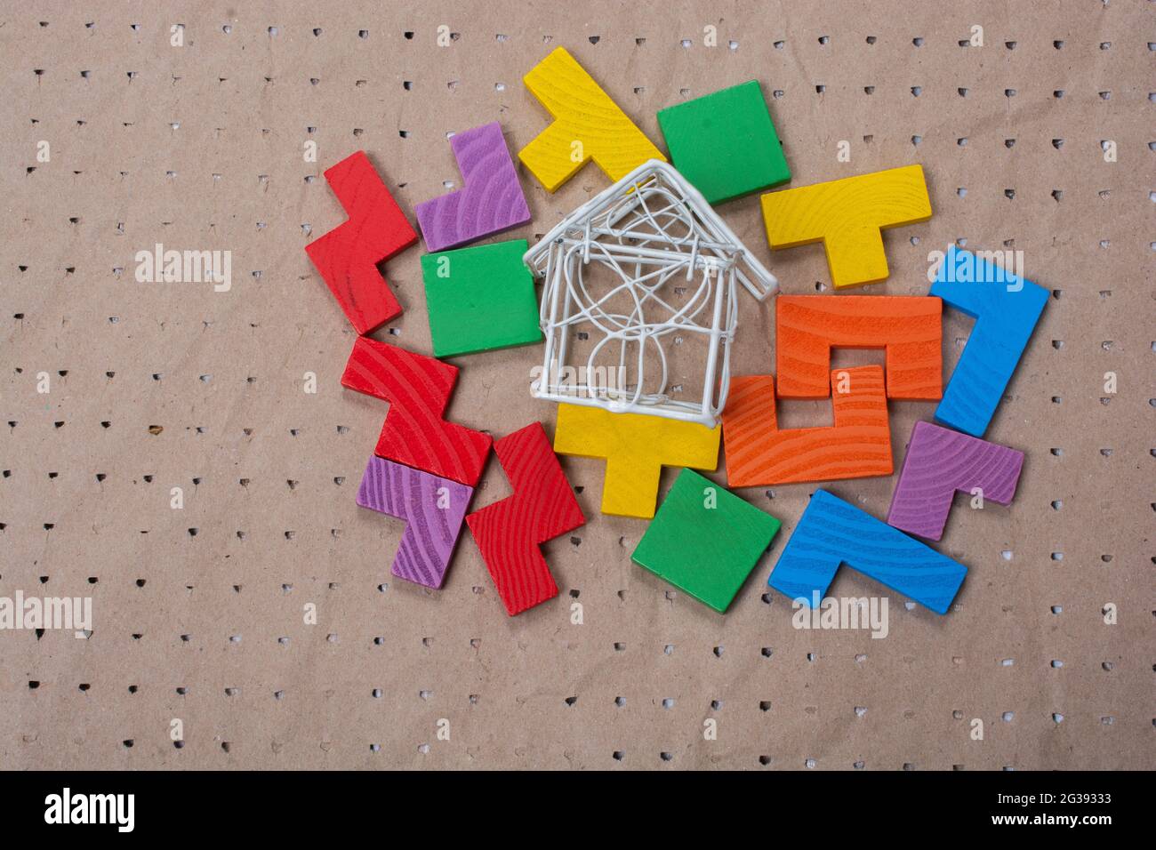 Top view of a house toy with colorful blocks Stock Photo - Alamy