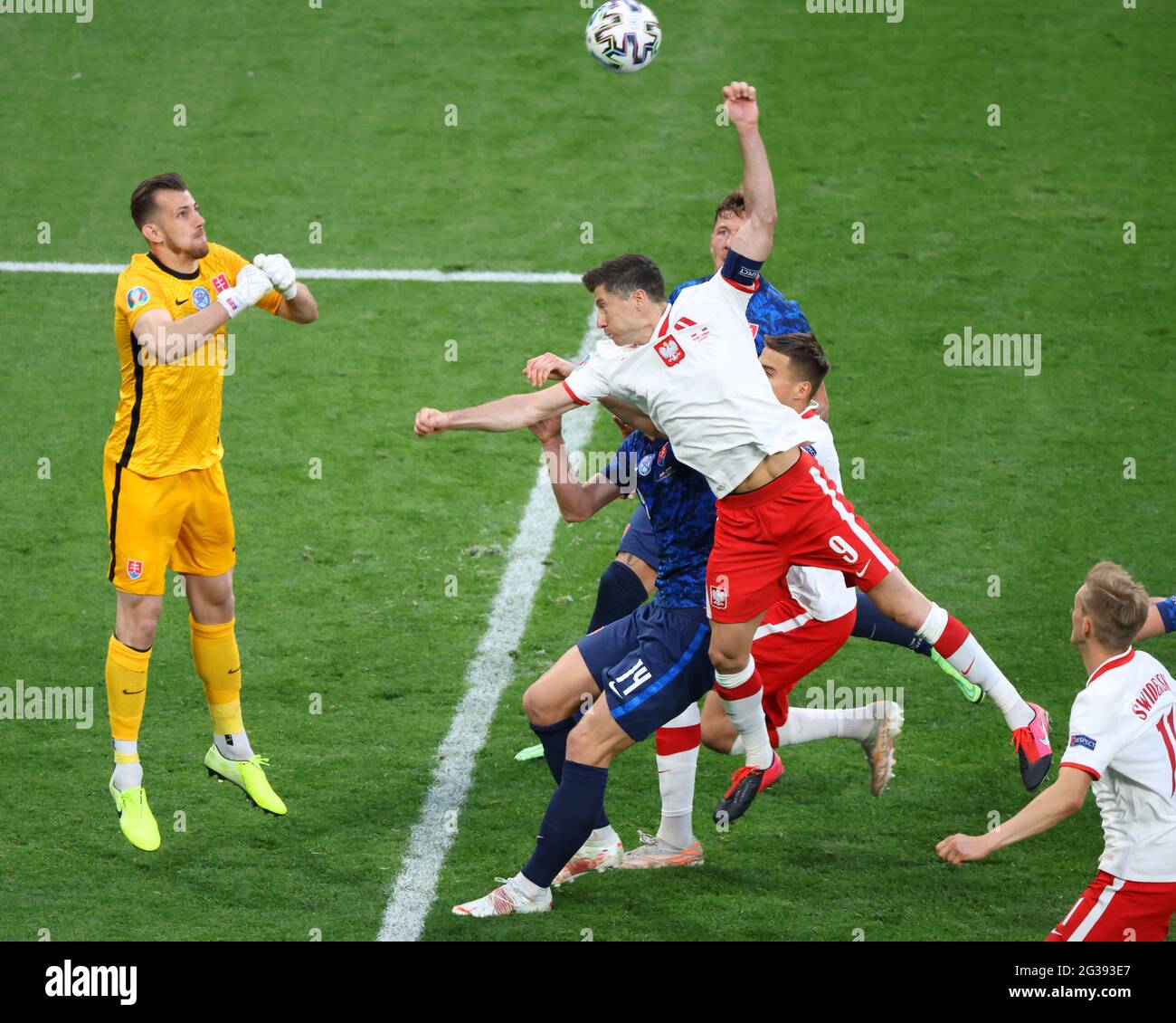 Robert Lewandowski (9) of Poland seen in action during the European ...