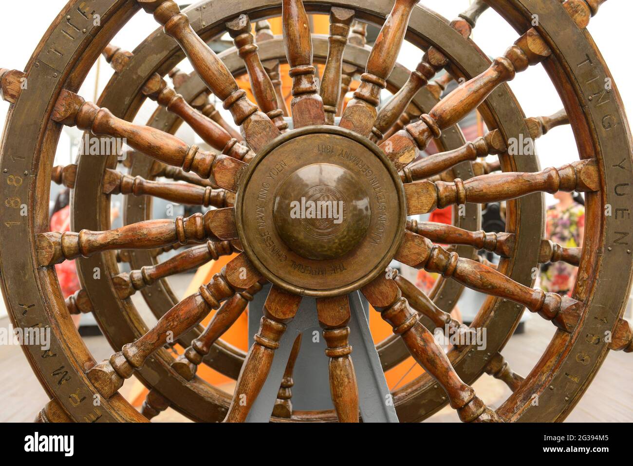 Ships wheels on a full sized replica of the Dingyuan Ironclad ...