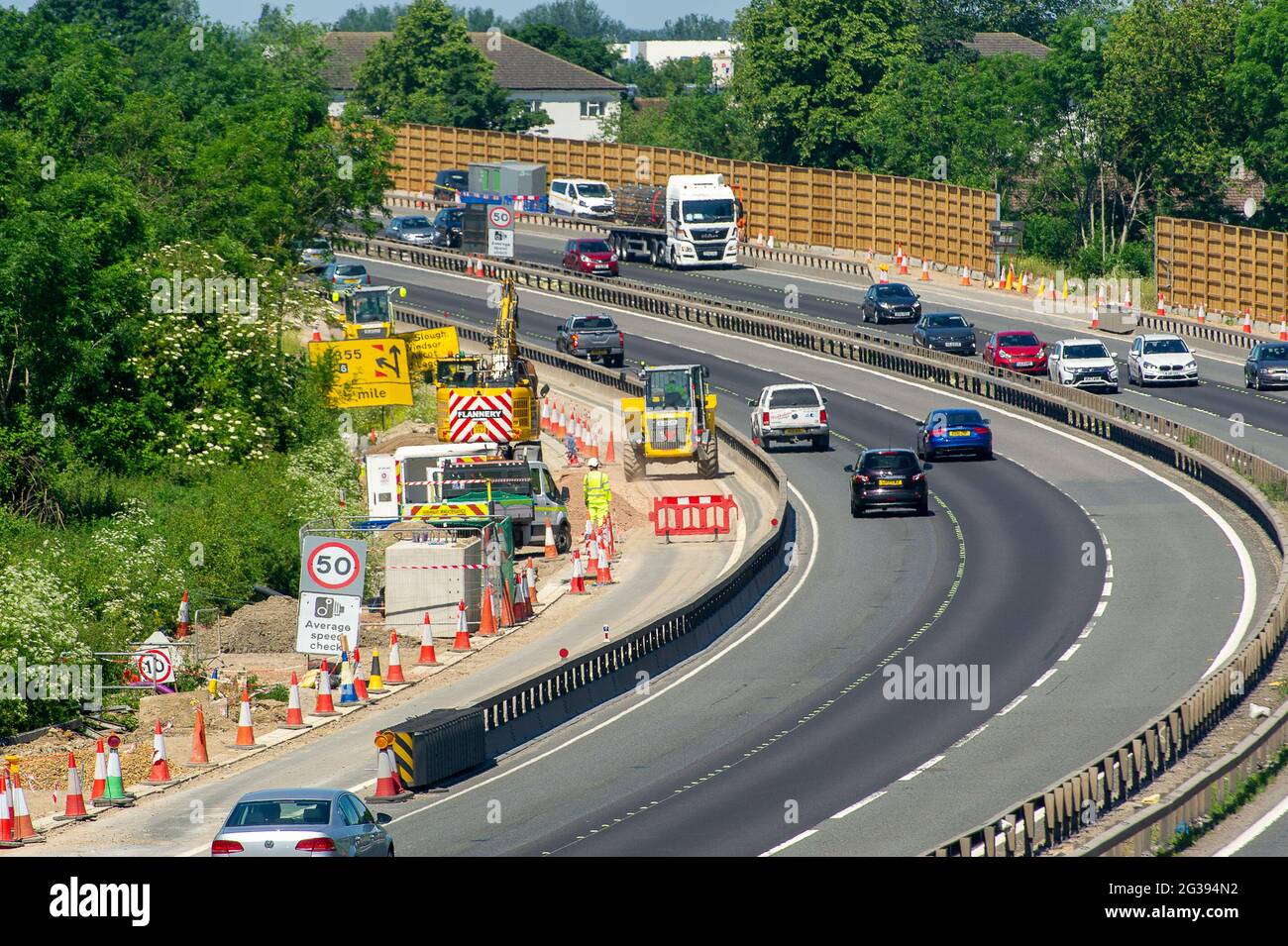 Slough, Berkshire, UK. 14th June, 2021. The M4 is being upgraded to a ...