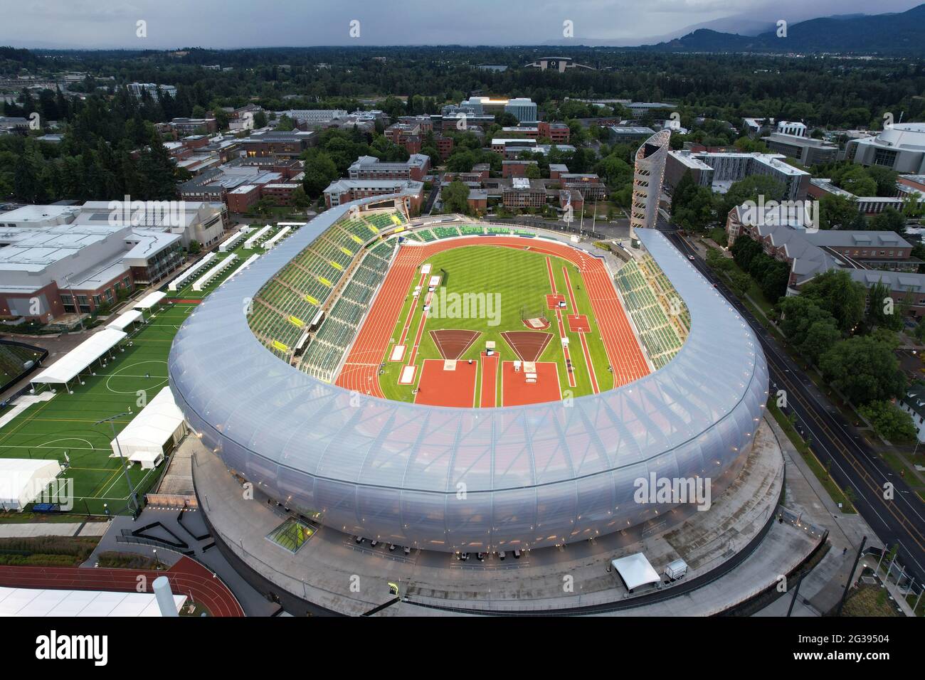 An aerial view of Hayward Field on the campus of the University of ...