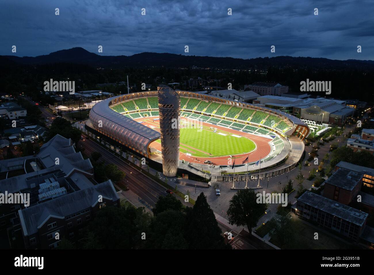 An aerial view of Hayward Field on the campus of the University of ...