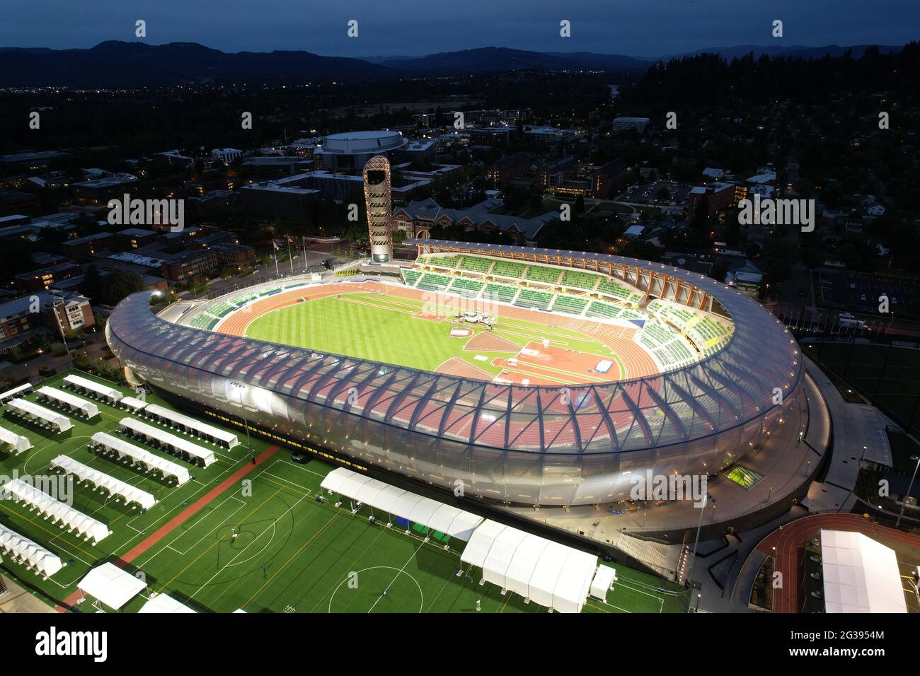 An aerial view of Hayward Field on the campus of the University of ...