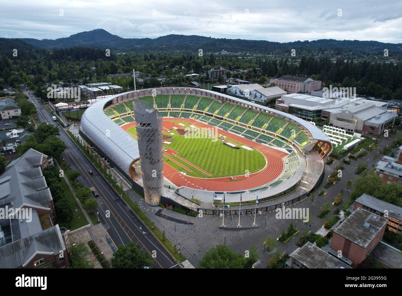 An aerial view of Hayward Field on the campus of the University of ...
