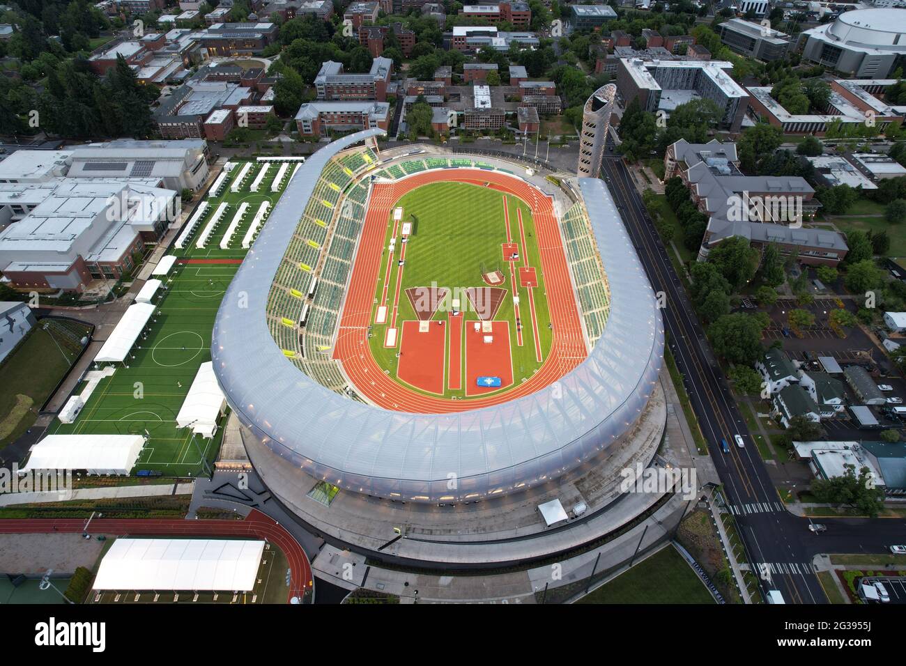 An aerial view of Hayward Field on the campus of the University of ...