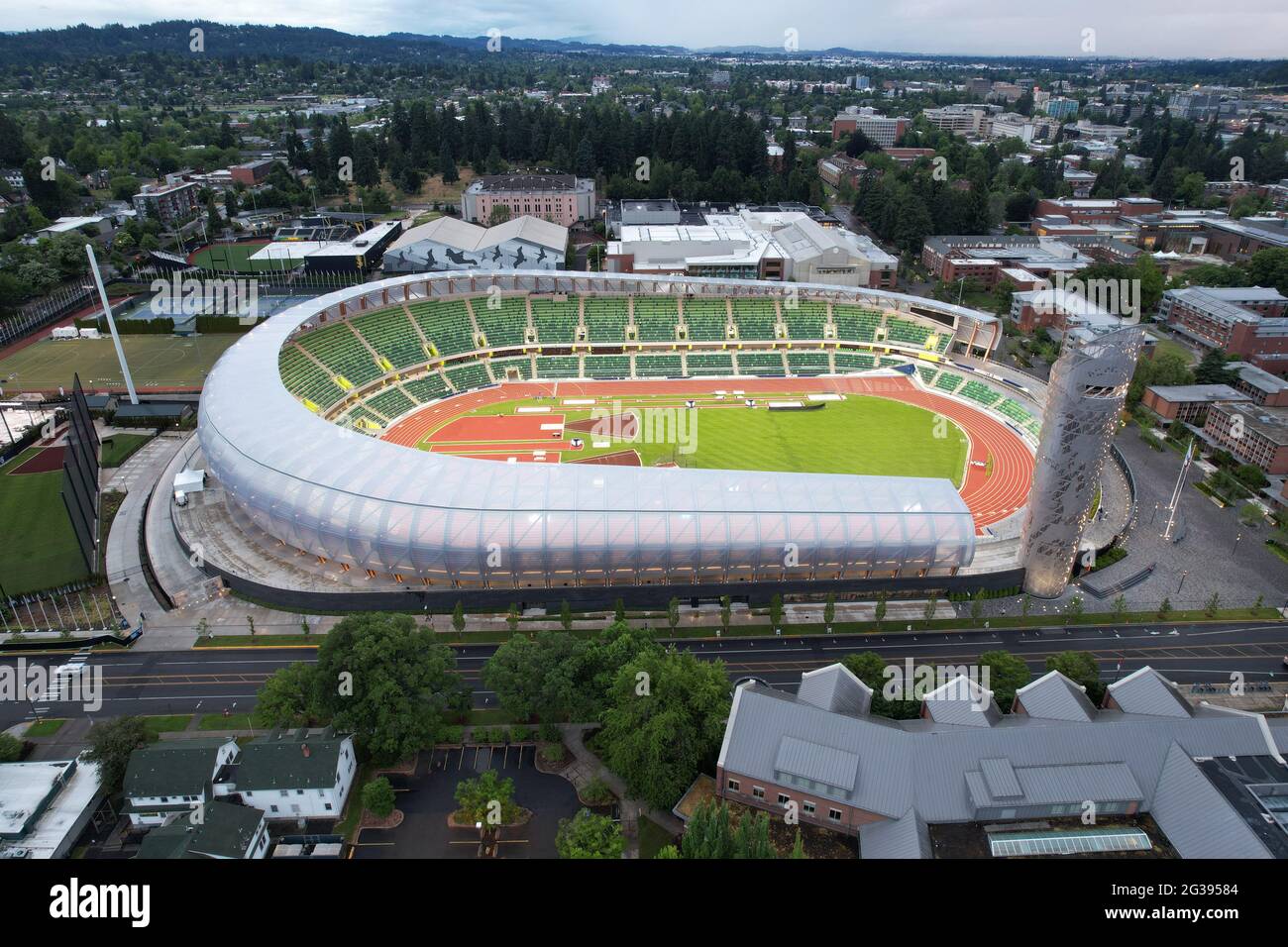 An aerial view of Hayward Field on the campus of the University of ...