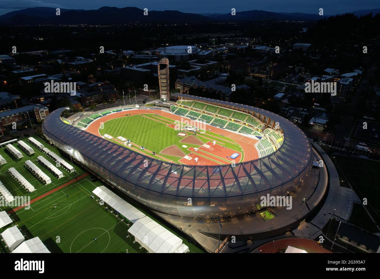 An aerial view of Hayward Field on the campus of the University of ...