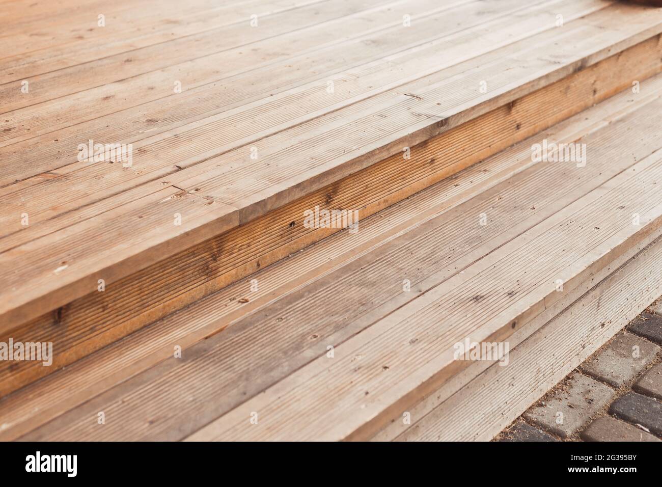 Wooden terrace. steps close up view Stock Photo - Alamy