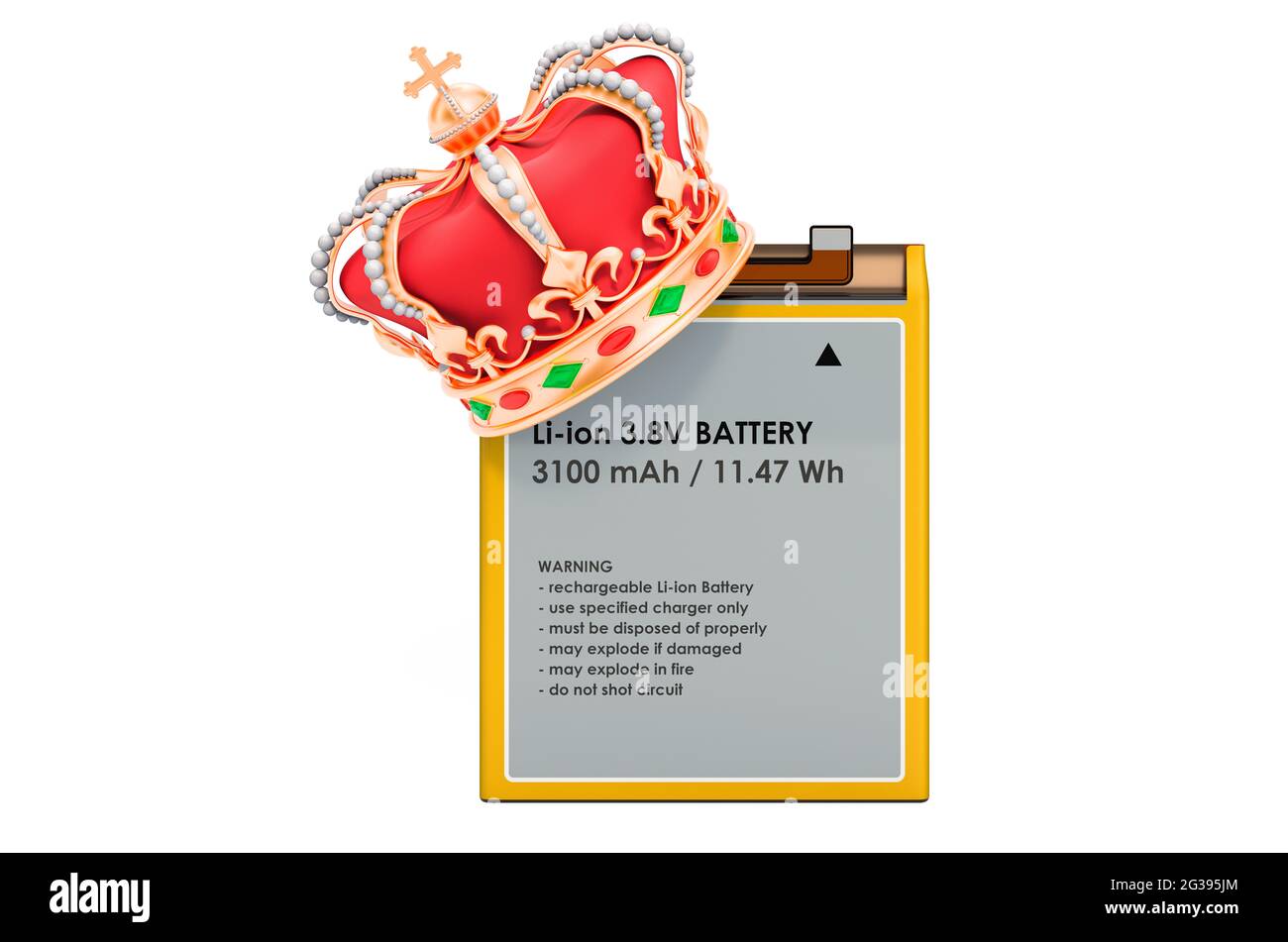 Lithium Ion Cell Phone Battery with golden crown, 3D rendering isolated ...