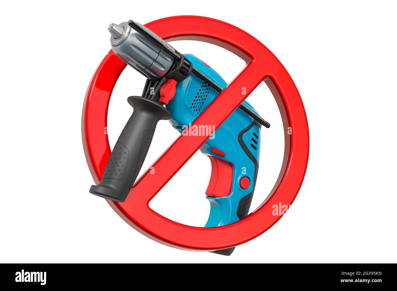 Prohibition sign with electric drill. 3D rendering isolated on white ...