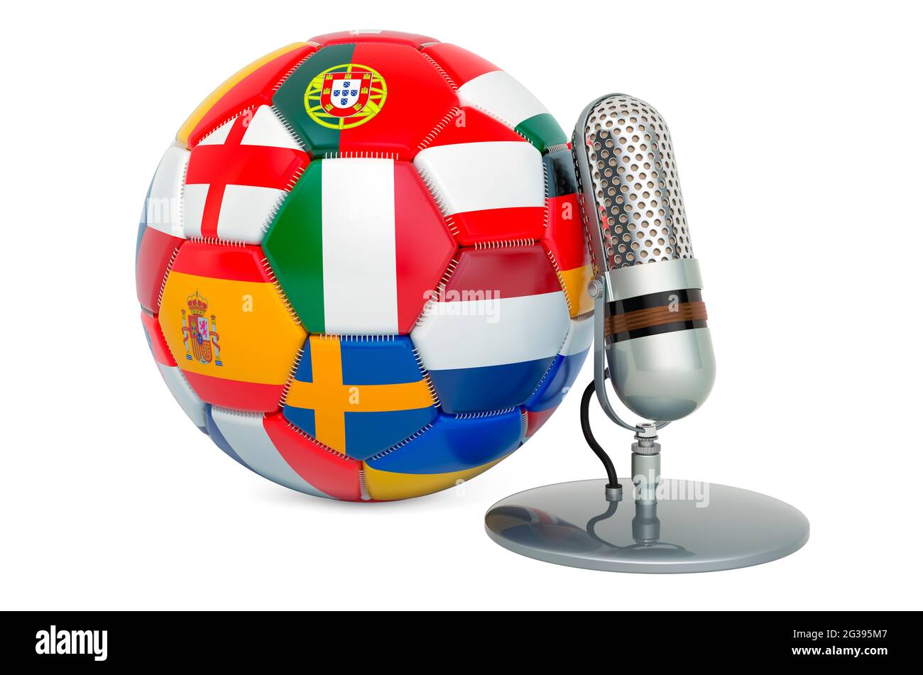 Soccer ball with retro microphone. Football commentaries concept, 3D ...