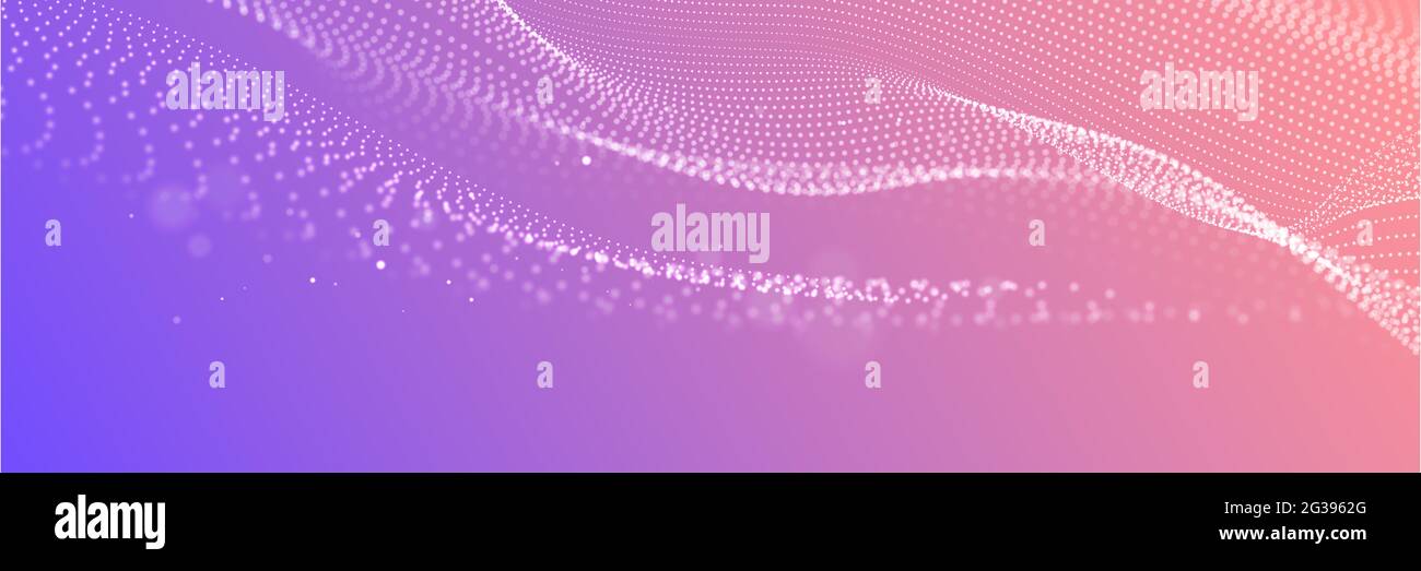 Wide abstract wavy particle background. Flowing particles with depth of ...