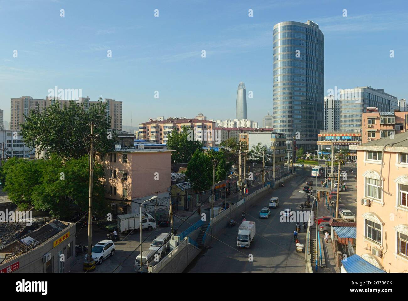 Urban scene in eastern Jinan city early in the morning. Jinan, Shandong ...