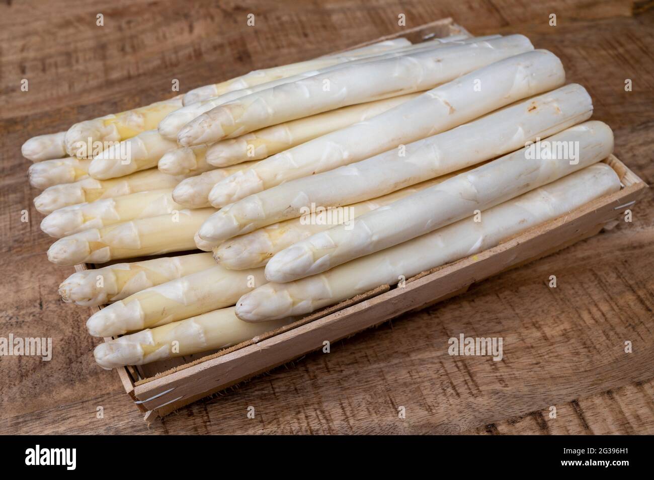 New harvest of ripe high quality white asparagus vegetables ready to ...