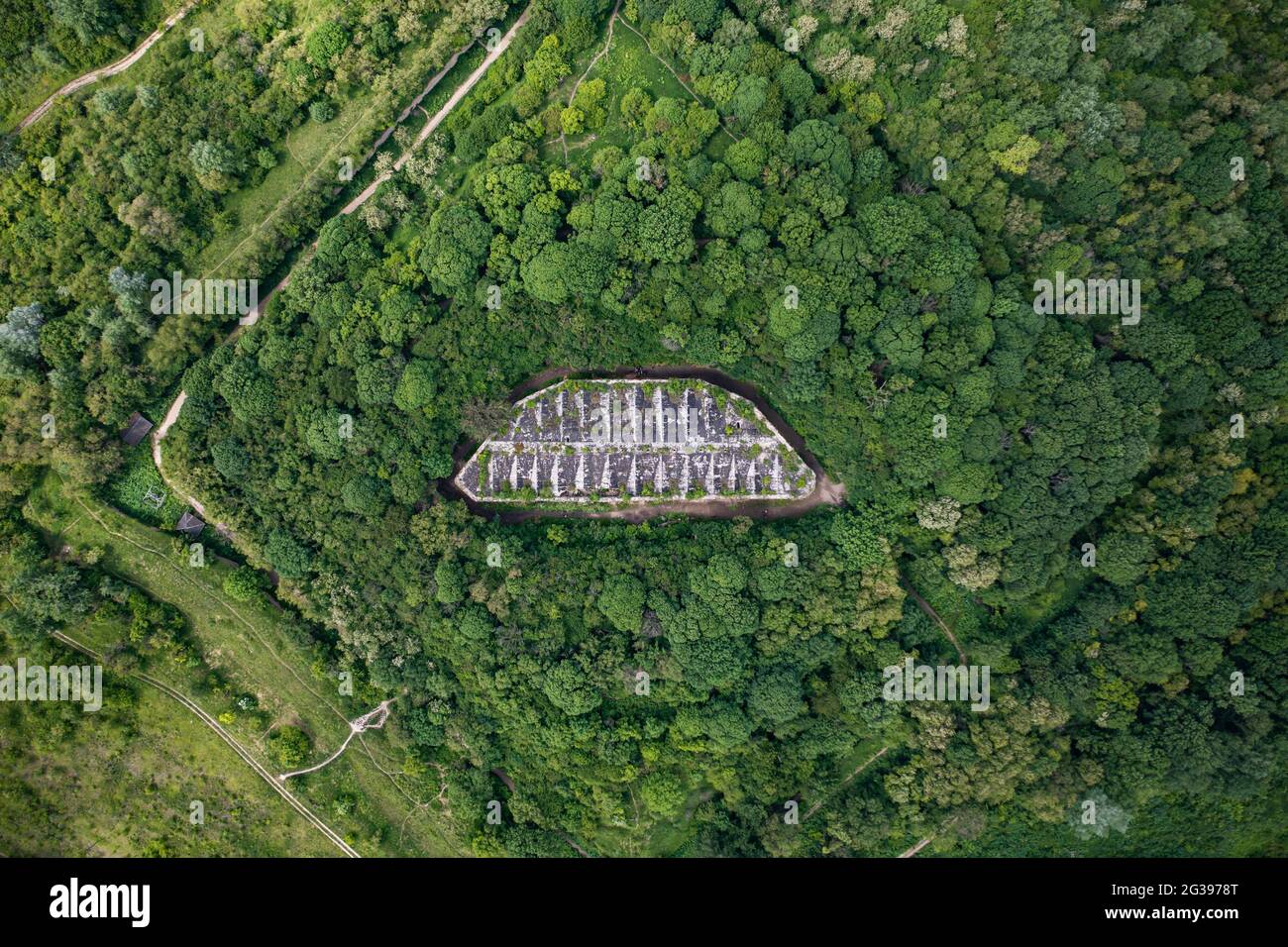 Aerial view on abandoned Military Tarakaniv Fort (Dubno Fort, New Dubno ...