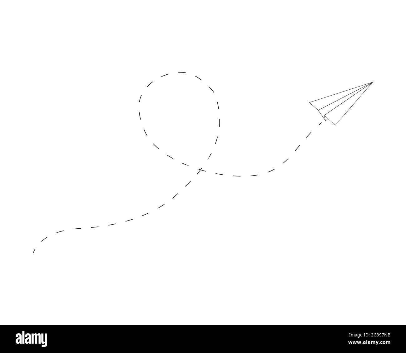 Flying paper plane with path dashed line. Origami airplane linear icon ...