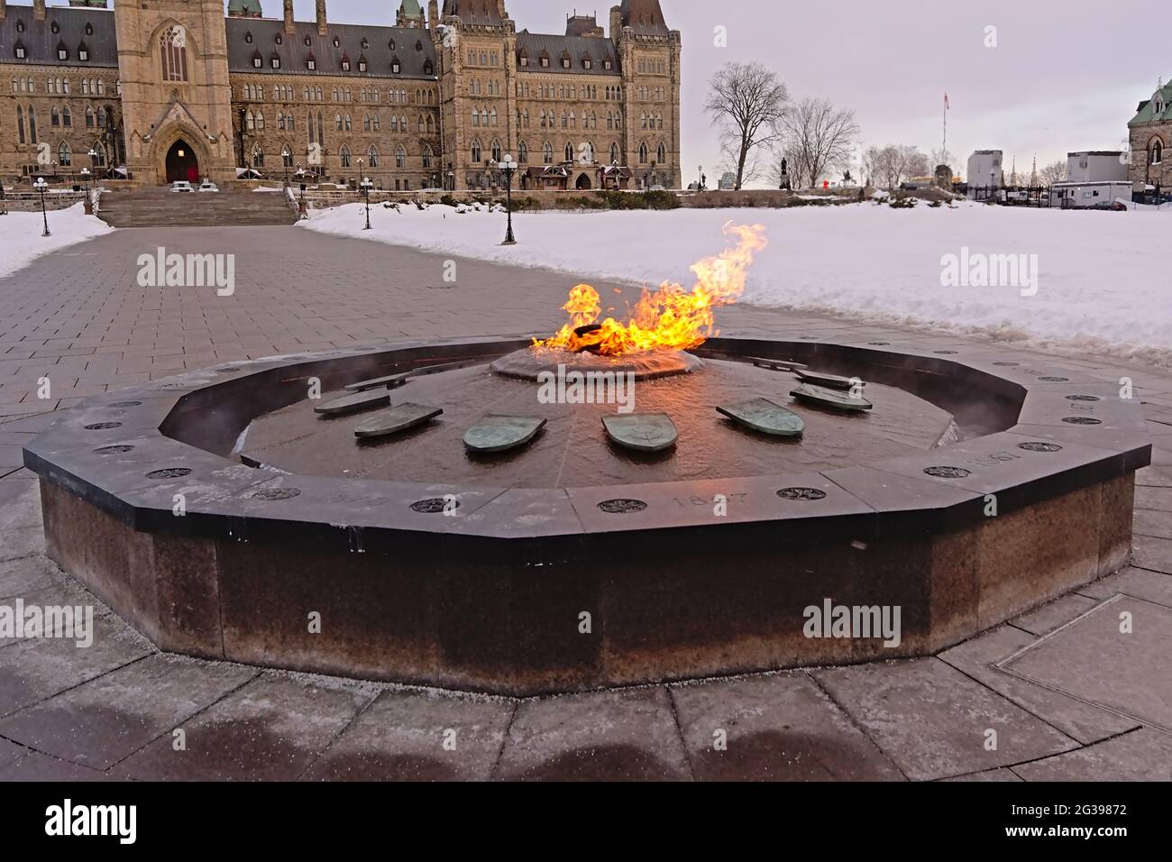 Centennial flame on parliament hill, Ottawa, Canada. Fountain with fire ...