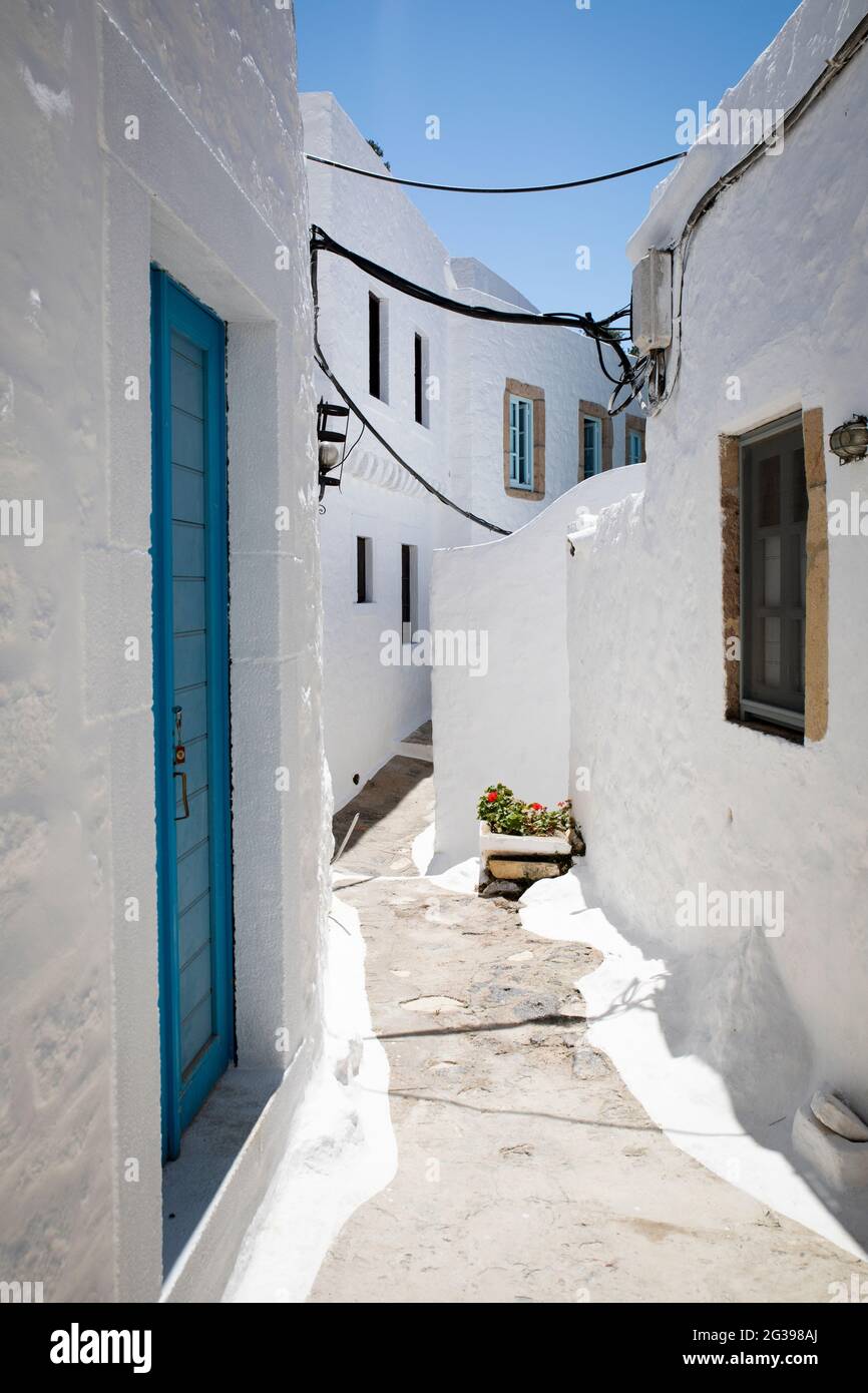 White buildings on greek island Patmos Stock Photo - Alamy