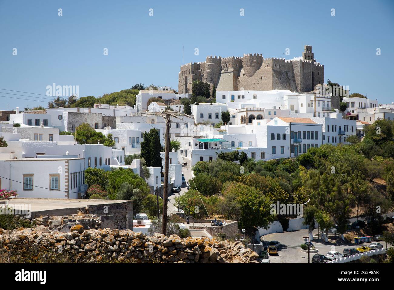 View of town Hora on Greek island Patmos Stock Photo - Alamy