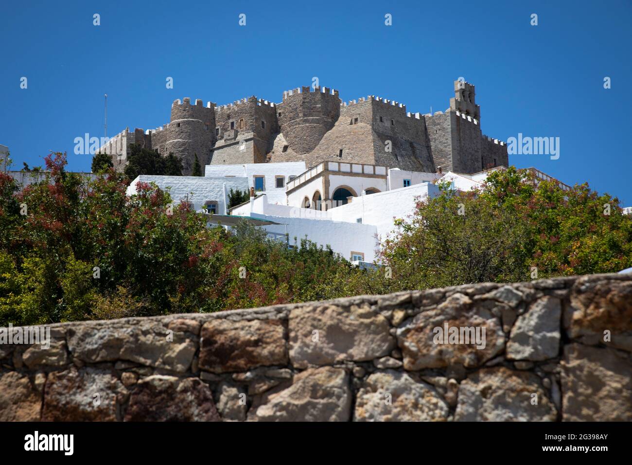 View of town Hora on Greek island Patmos Stock Photo - Alamy