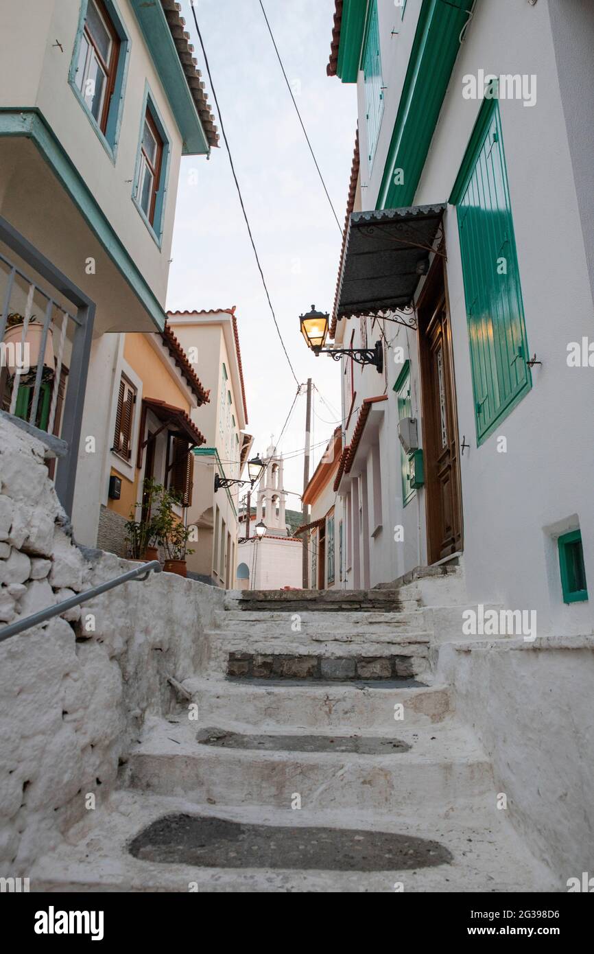 Street in Vathi, old Greek town in Samos Stock Photo - Alamy