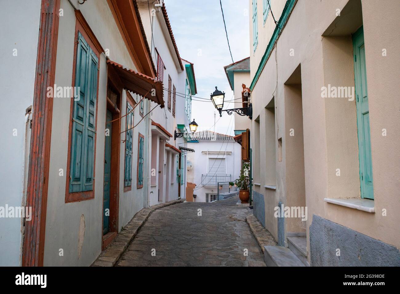 Street in Vathi, old Greek town in Samos Stock Photo - Alamy