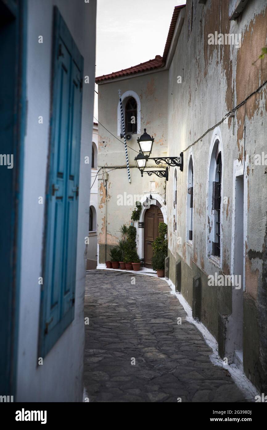 Street in Vathi, old Greek town in Samos Stock Photo - Alamy