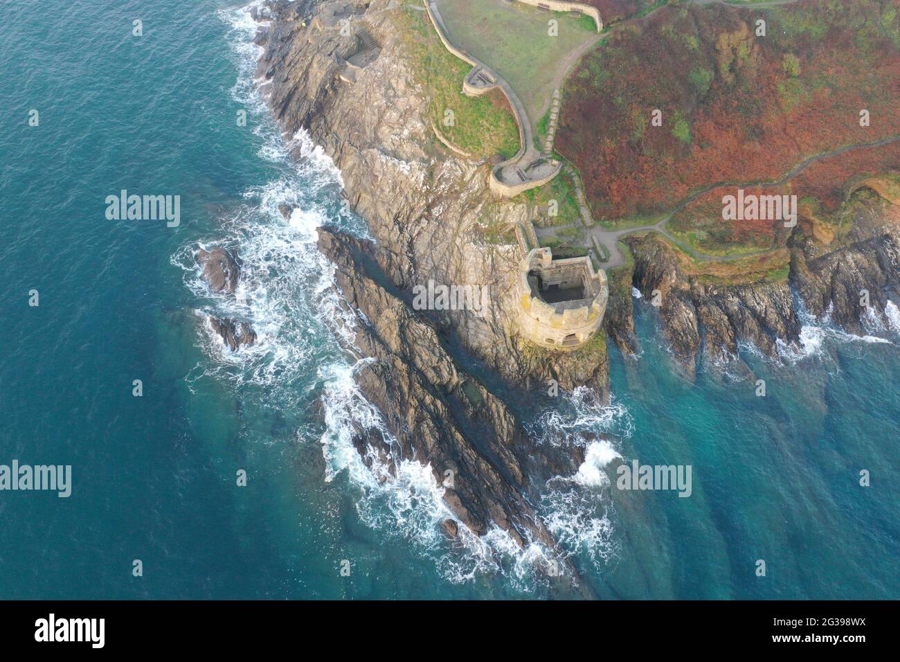 Falmouth, seaside town in Cornwall, UK, aerial view of coast and beach ...