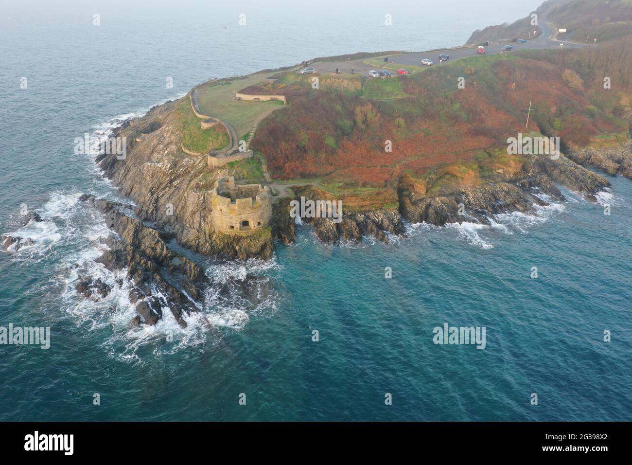 Falmouth, seaside town in Cornwall, UK, aerial view of coast and beach ...
