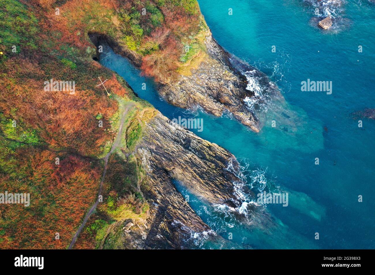 Falmouth, seaside town in Cornwall, UK, aerial view of coast and beach ...