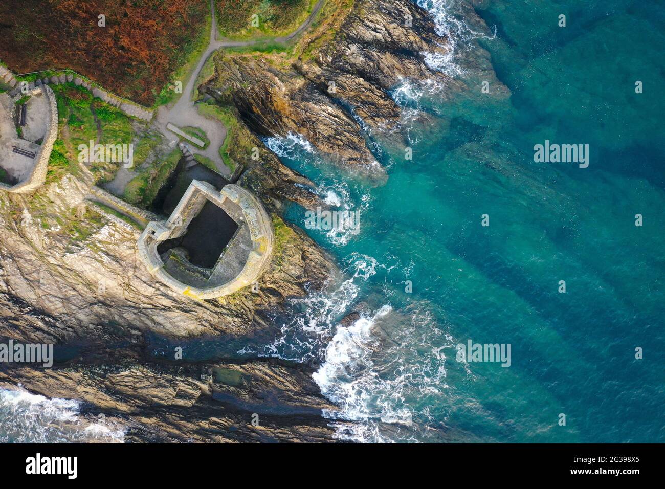 Falmouth, seaside town in Cornwall, UK, aerial view of coast and beach ...