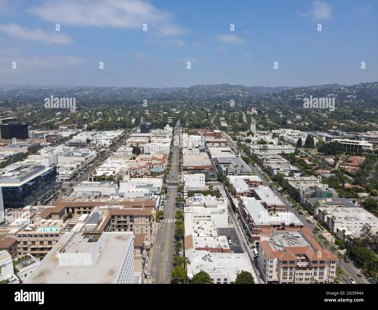 Aerial view of the luxury shopping area of Rodeo Drive in Beverly Hills ...