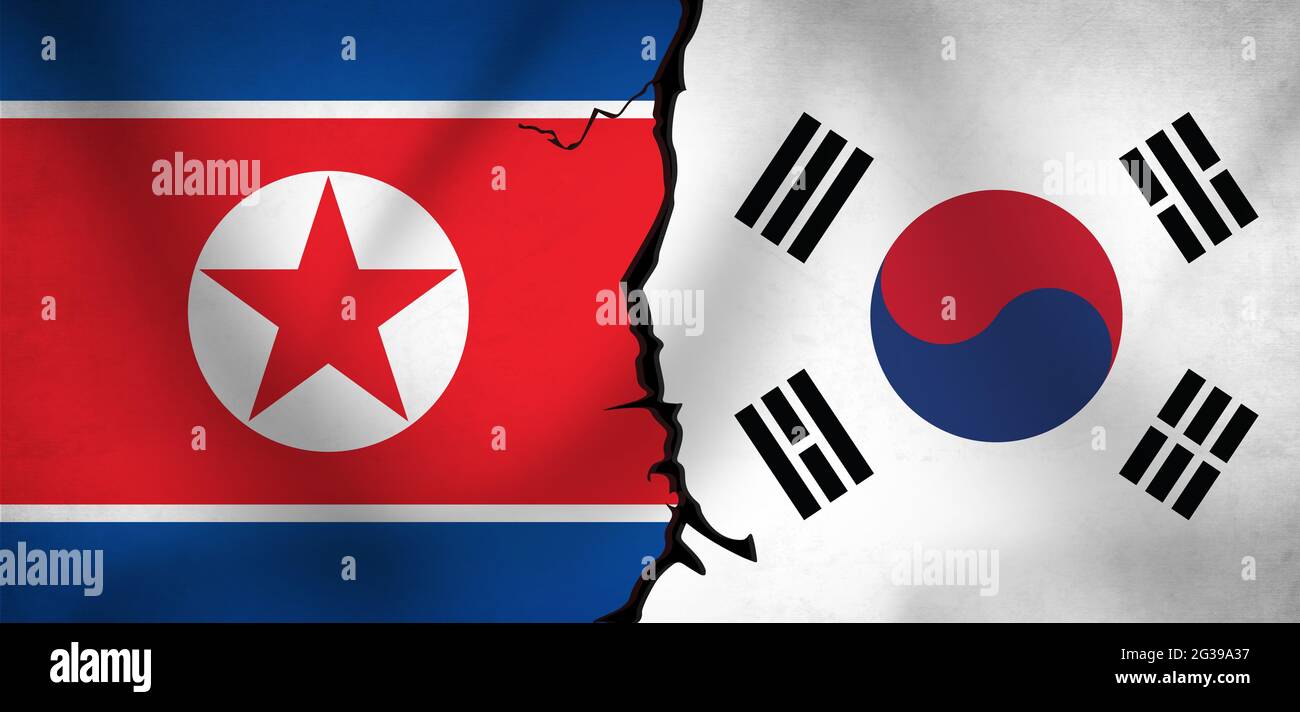 North Korea VS South Korea Flag with Crack in Center Modern Ongoing ...
