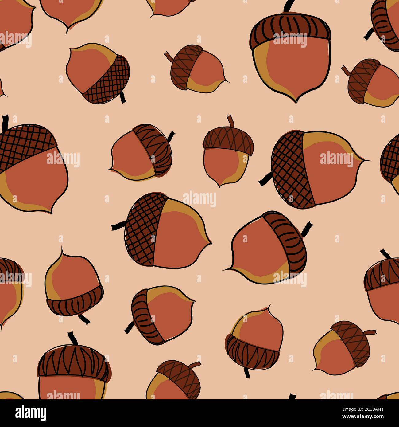Acorns illustrations scattered all over repeat vector pattern Stock ...