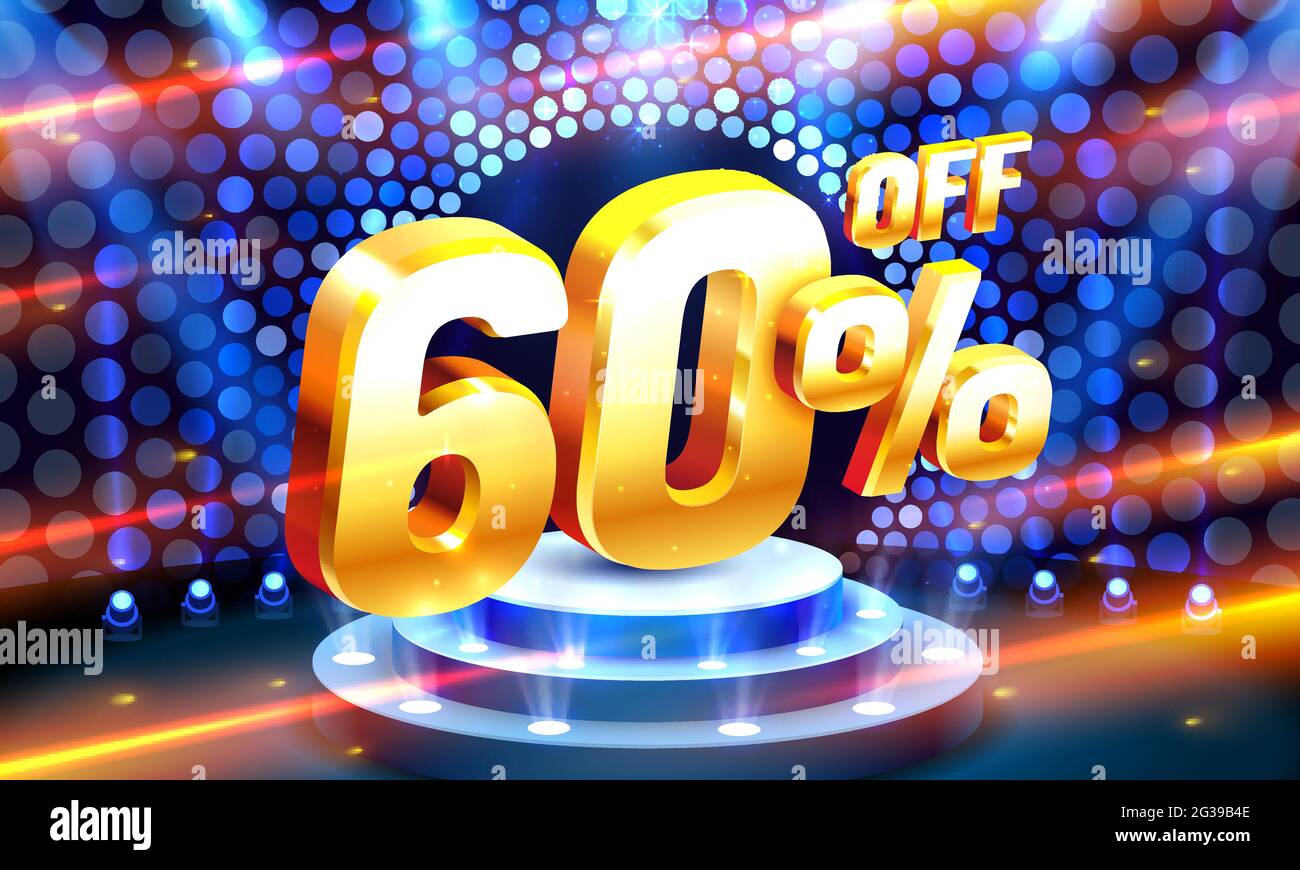 Up To 60 off sale banner, promotion flyer, retro label. Vector ...