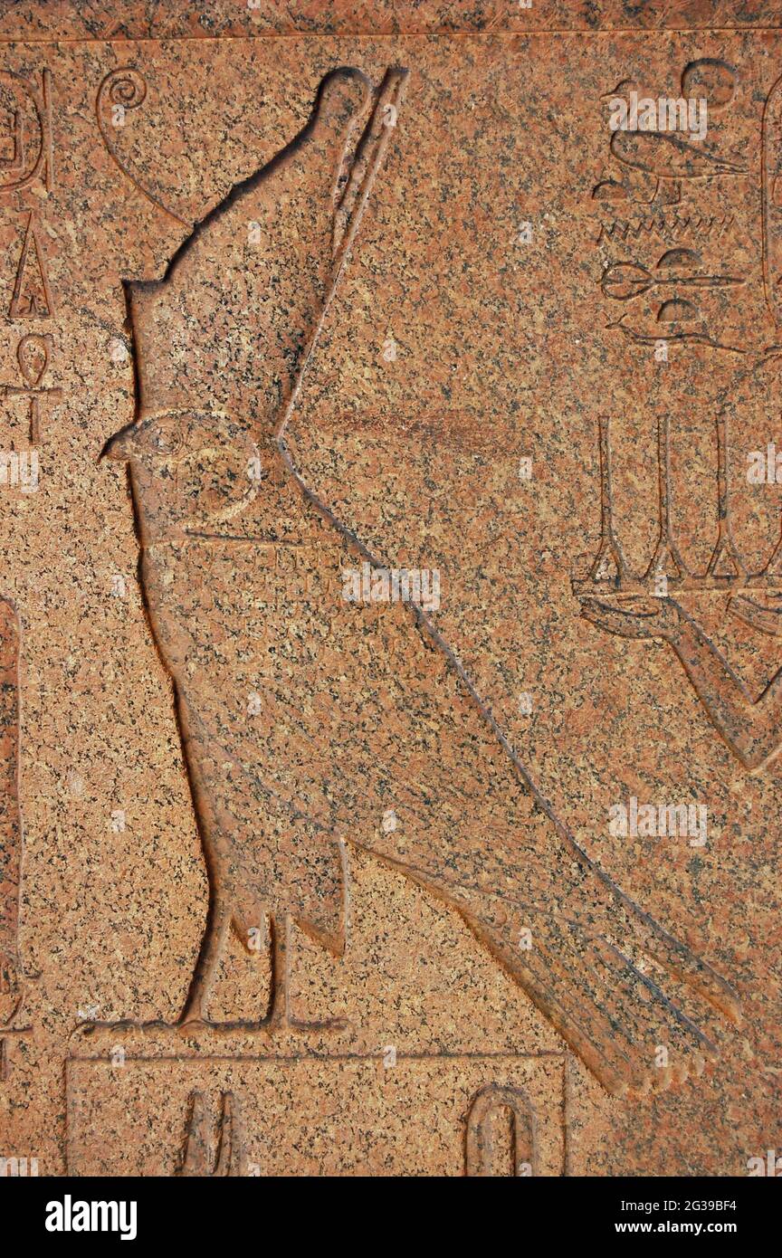 An Ancient Egyptian bas relief carving of the falcon headed god Horus ...