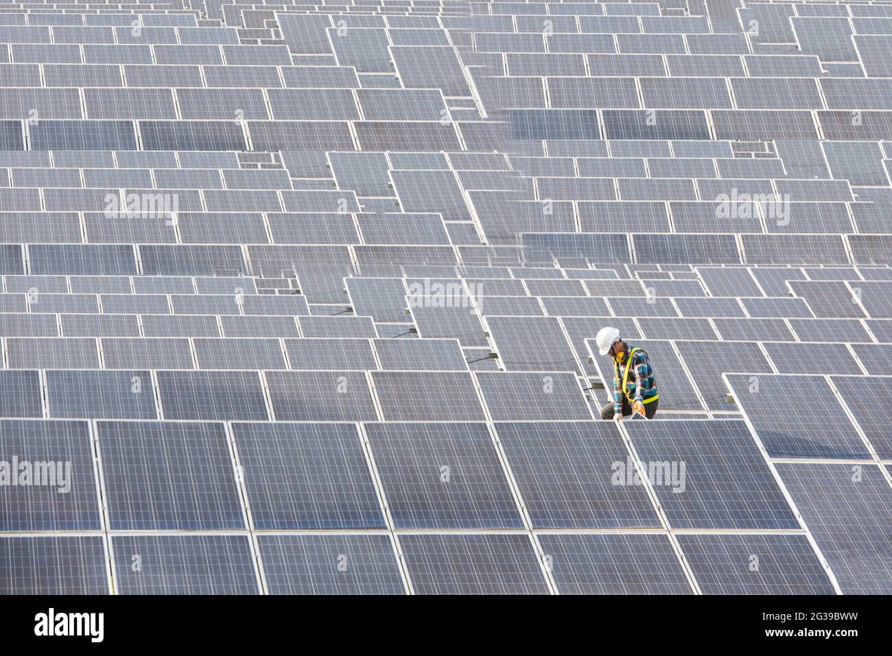 solar power station,Solar panels with technician,Future electrical ...