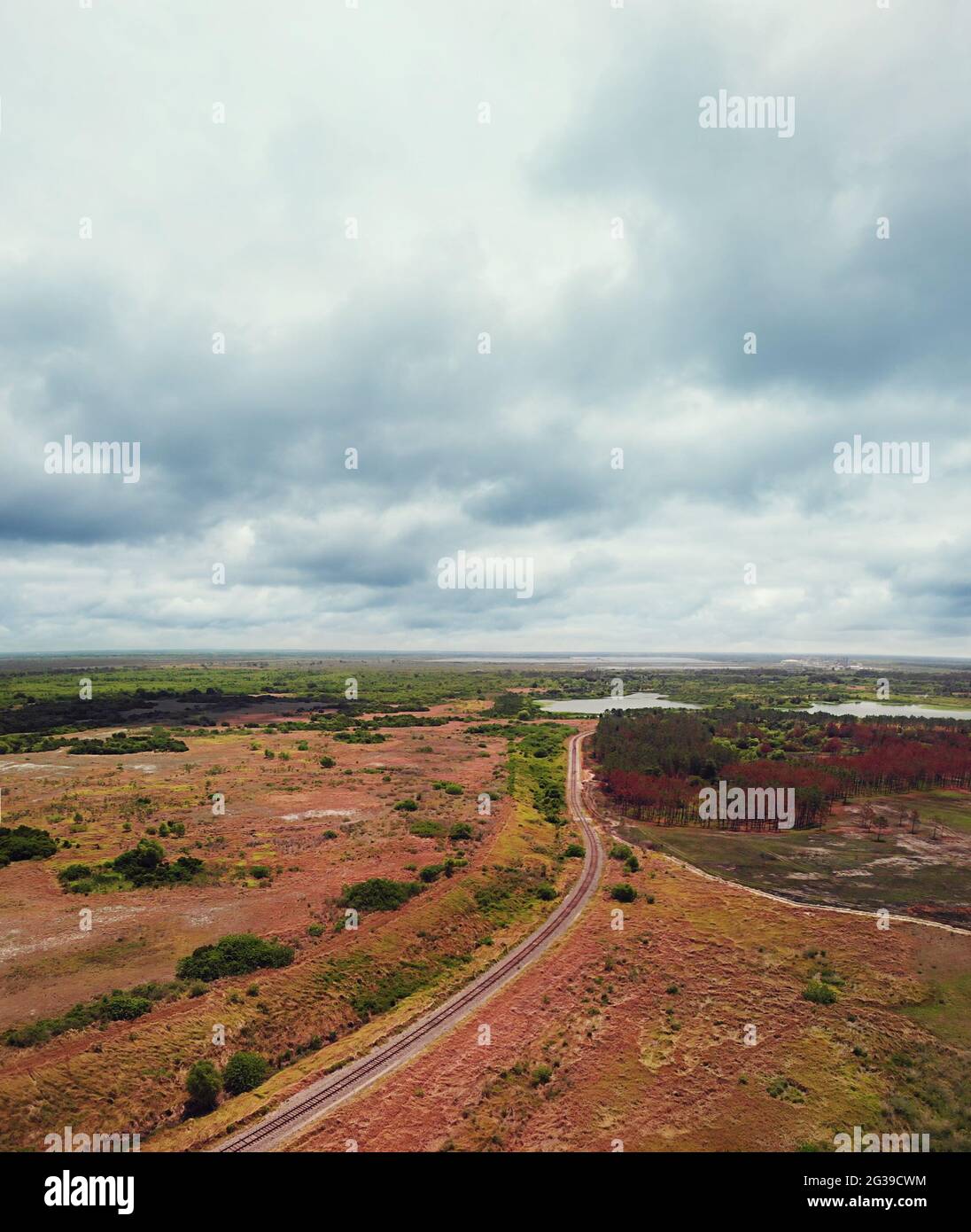 Aerial view of countryside and a railroad.Drone flight Stock Photo - Alamy