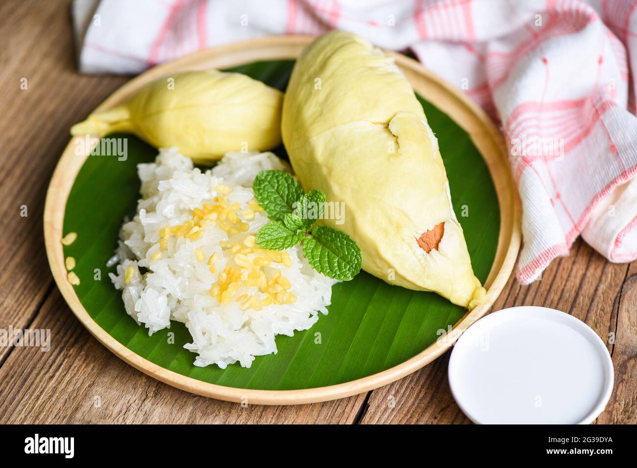 Durian sticky rice summer tropical fruit food, Asian Thai dessert ...