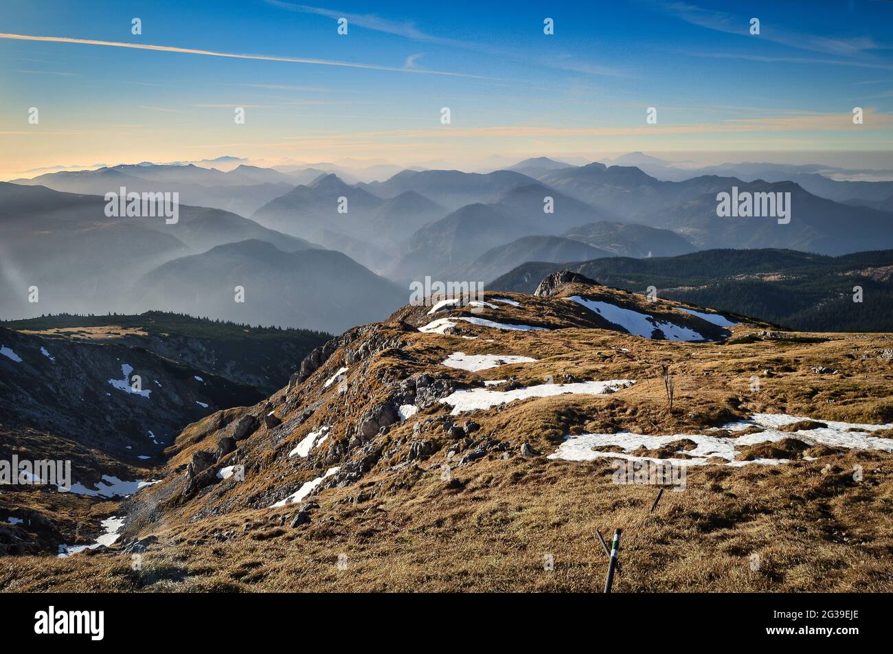 mountain landscape of hiking paradise Schneeberg-Wurzengraben with ...