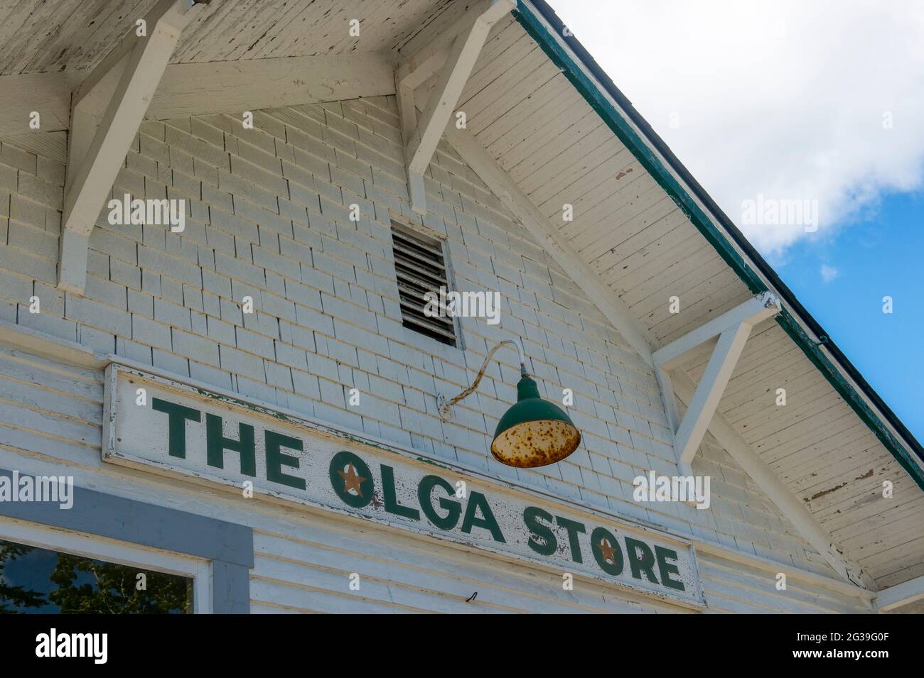 Detail of the old Olga store on Orcas Island in the San Juan Islands in ...