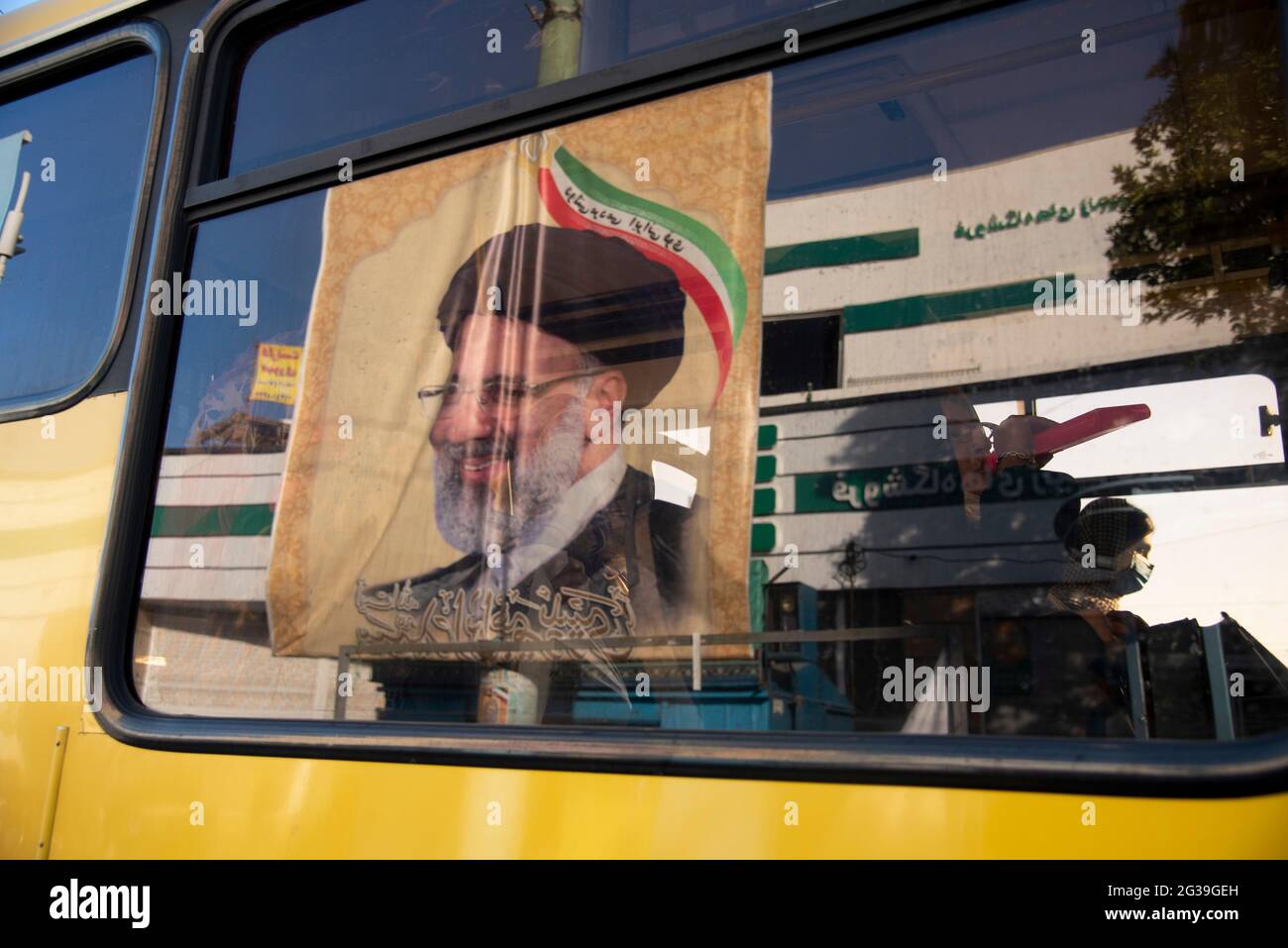 Tehran, Iran. 13th June, 2021. A Ebrahim Raisi's electoral banner hang ...