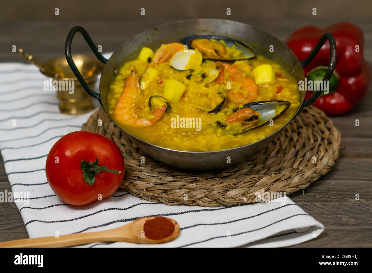 rice with seafood paella Stock Photo - Alamy