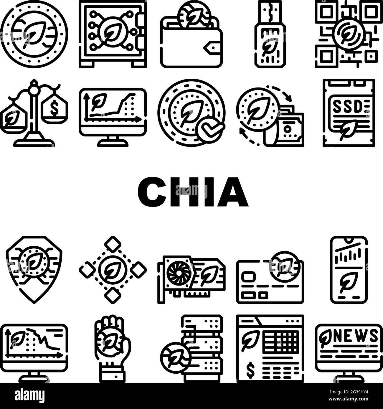Chia Cryptocurrency Collection Icons Set Vector Stock Vector Image ...