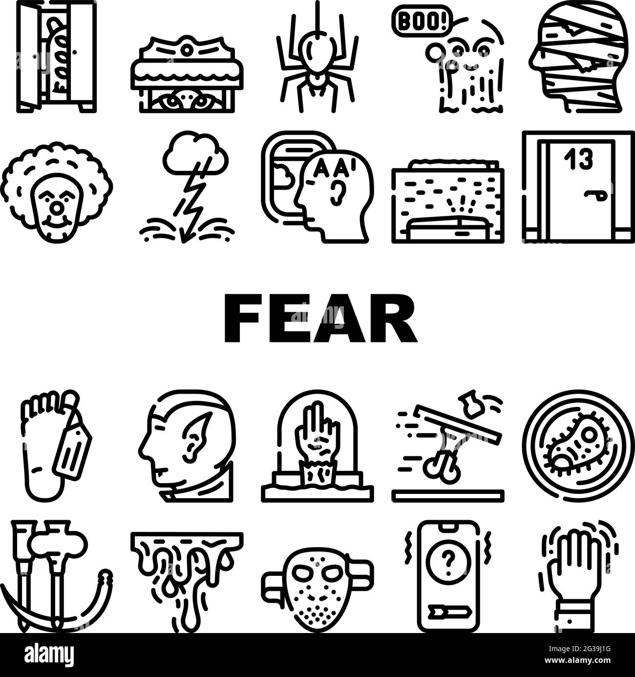 Fear Phobia Problem Collection Icons Set Vector Stock Vector Image ...